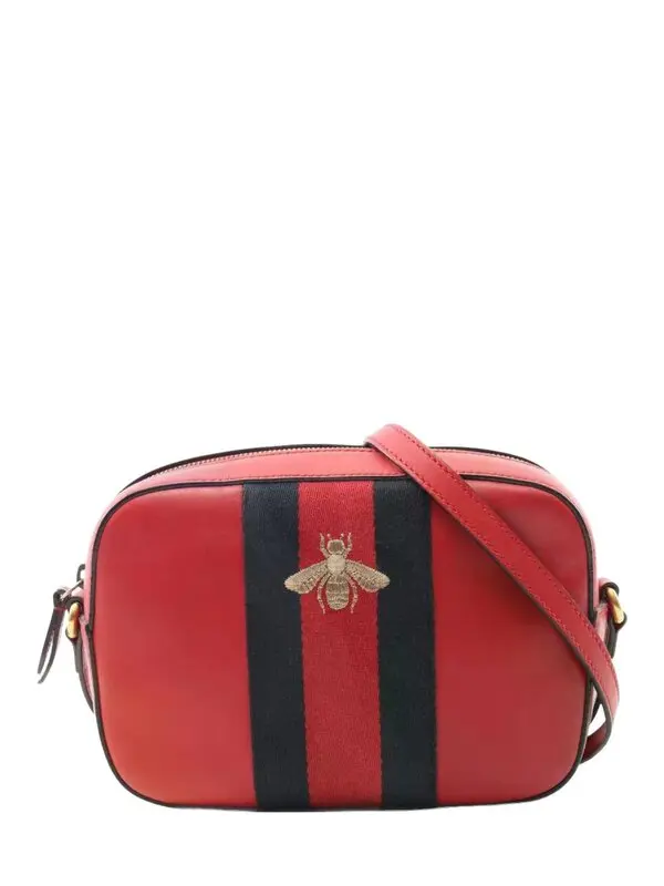 Gucci 2000s Bee Stripe Shoulder Bag - Red