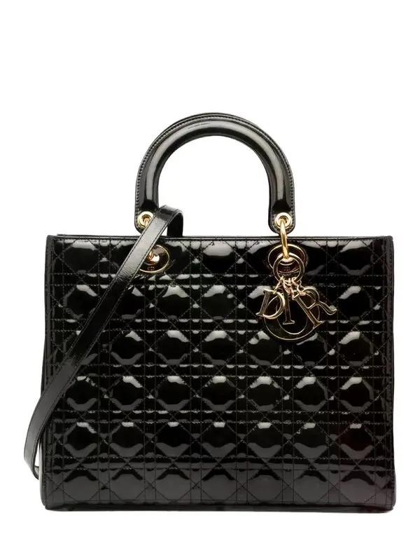 Dior 2013 Large Patent Cannage Lady Satchel - Black
