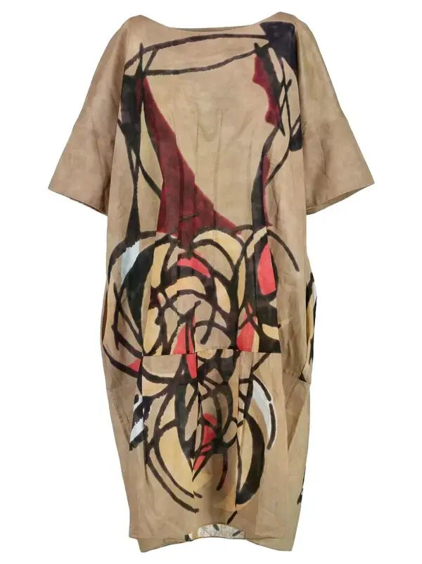 Marni 2000s Graphic-print Midi Dress - Neutrals