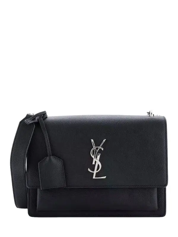 Saint Laurent Sunset Satchel Leather Crossbody Bag - Black