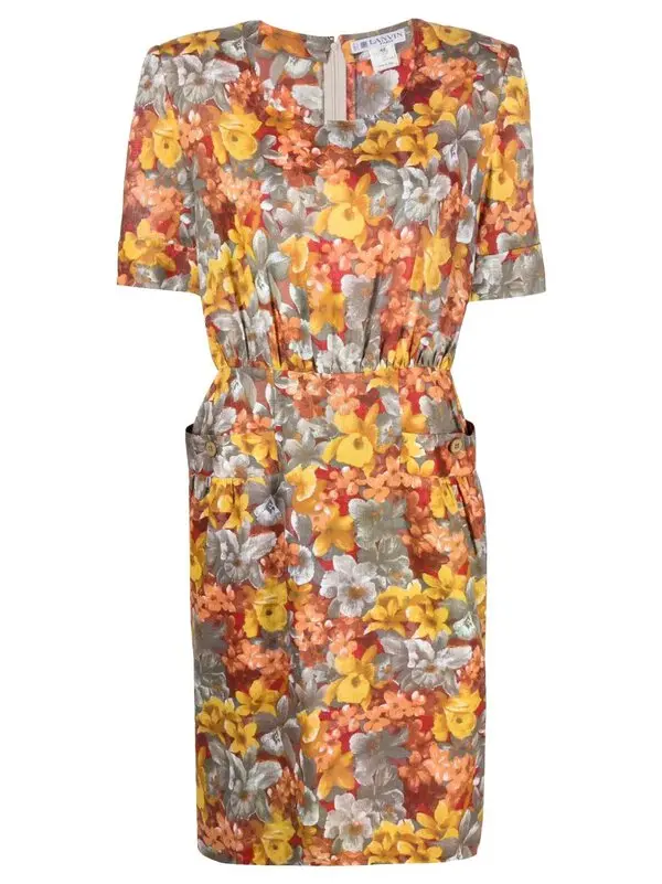 LANVIN 1980s Floral-print Midi Dress - Red