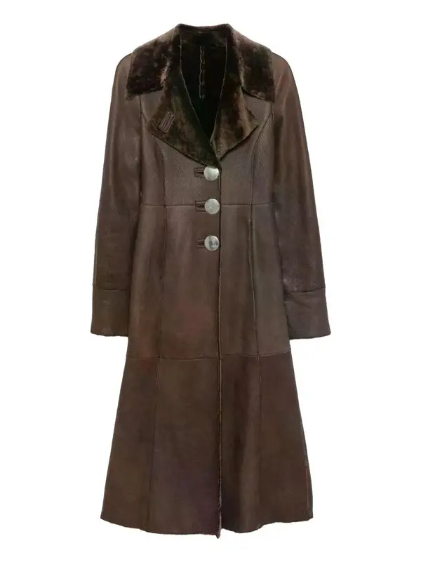 Giorgio Armani 2000s Leather Coat - Brown