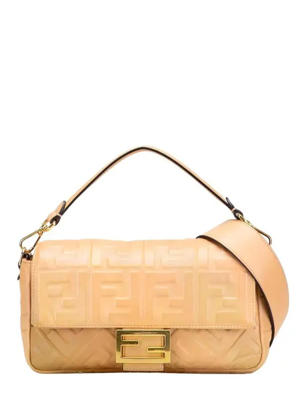 Fendi Zucca Embossed Leather Baguette - Brown