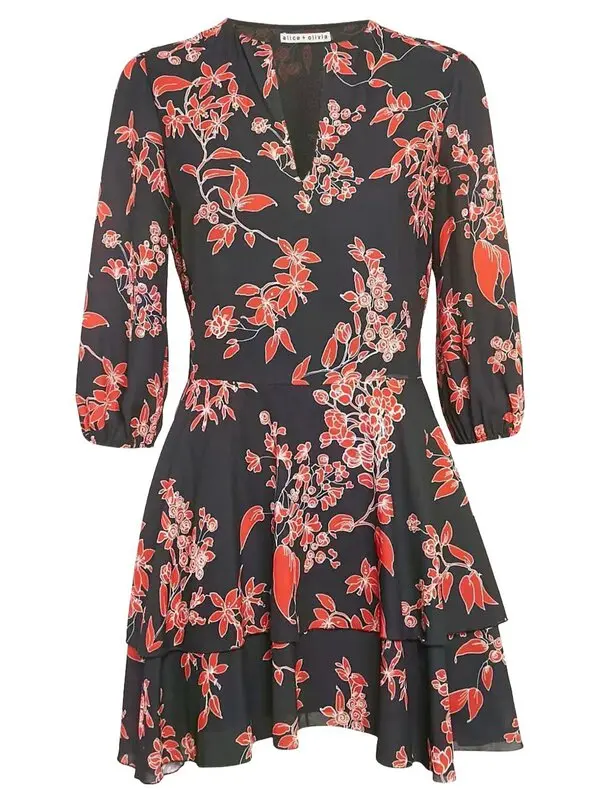 Alice + Olivia Floral-print Mini Dress - Black