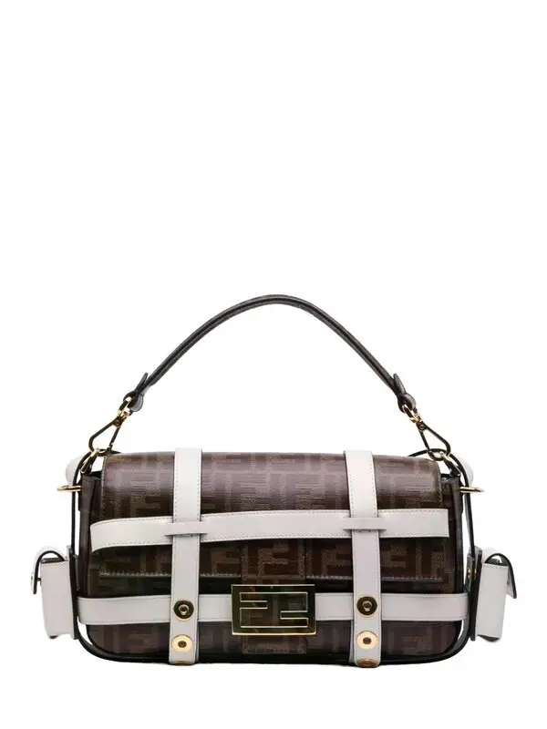 Fendi 2010-2025 Zucca Glazed Fabric Cage Baguette Satchel - Brown