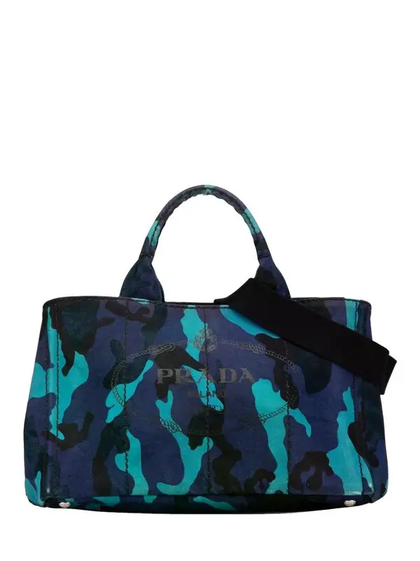 Prada 2013-2024 Canvas Camouflage Canapa Logo Satchel - Blue