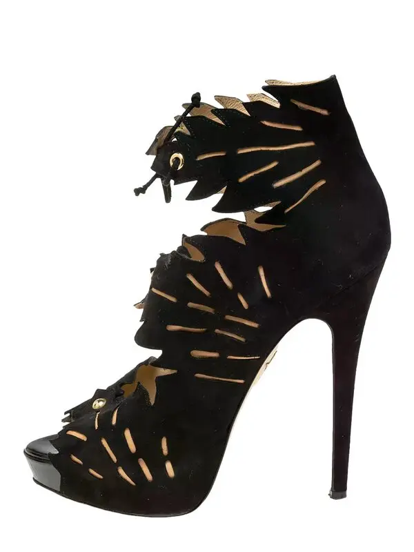 CHARLOTTE OLYMPIA 145mm Eve Leaf Cut-out Suede Sandals - Black