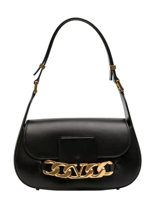 Valentino Garavani Medium Leather Vlogo Chain Shoulder Bag - Black