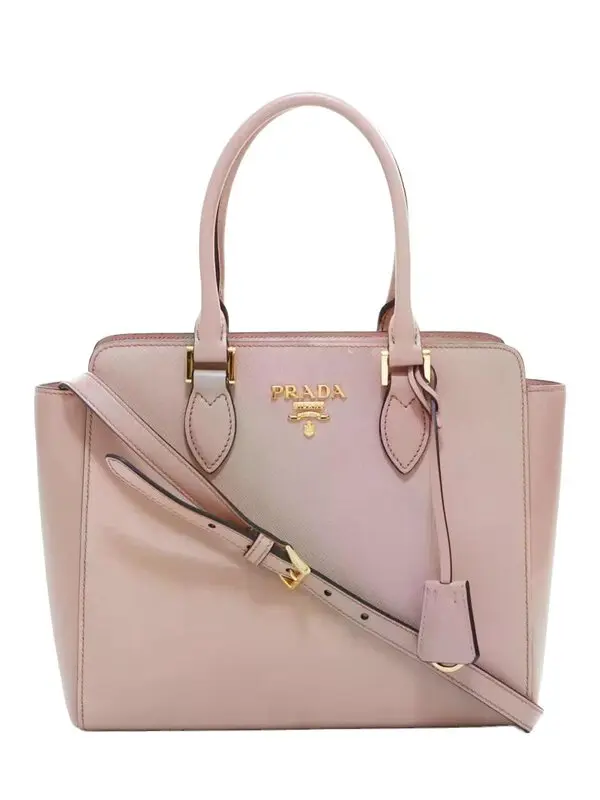 Prada Leather Handbag With Logo Lettering - Pink
