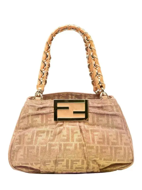 Fendi 2010-2025 Small Zucca Metallic Lurex Mia Chain Tote Bag - Brown