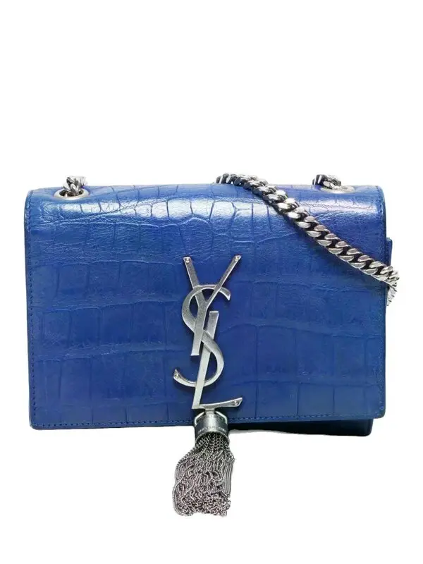 Saint Laurent Kate Crocodile-effect Chain Shoulder Bag - Blue