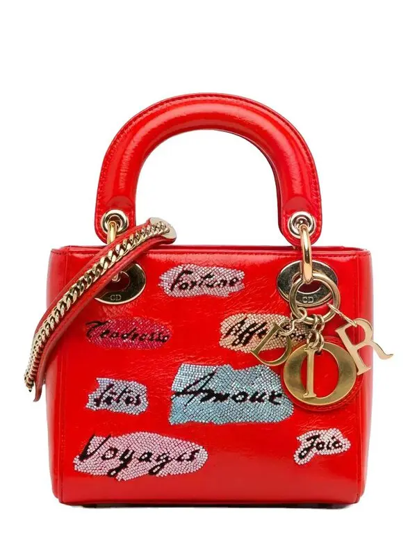 Dior 2016 Mini Sequin-embellished Lady Satchel - Red