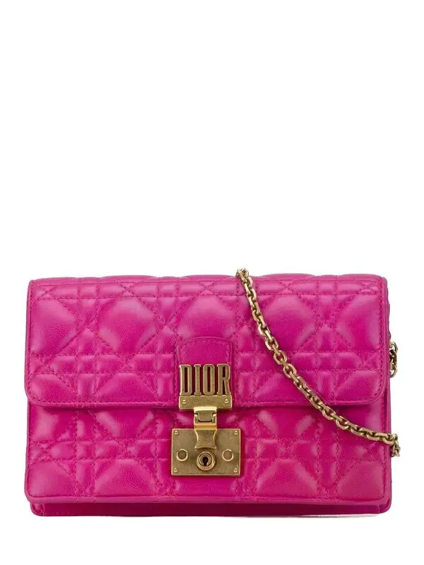 Dior 2018 Lambskin Cannage Dioraddict Wallet On Chain Crossbody Bag - Pink