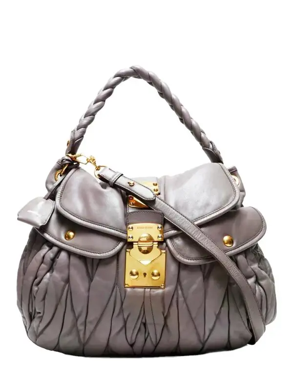 Miu Miu 2010s Matelassé Coffer Braided-handle Shoulder Bag - Grey