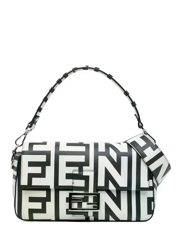 Fendi 2010-2024 Marc Jacobs Nappa Vitello King Logo Print Phone Baguette Satchel - White