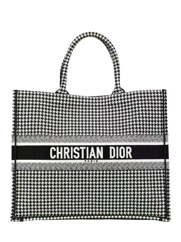 Dior 2019 Large Houndstooth Embroidered Book Tote - Black