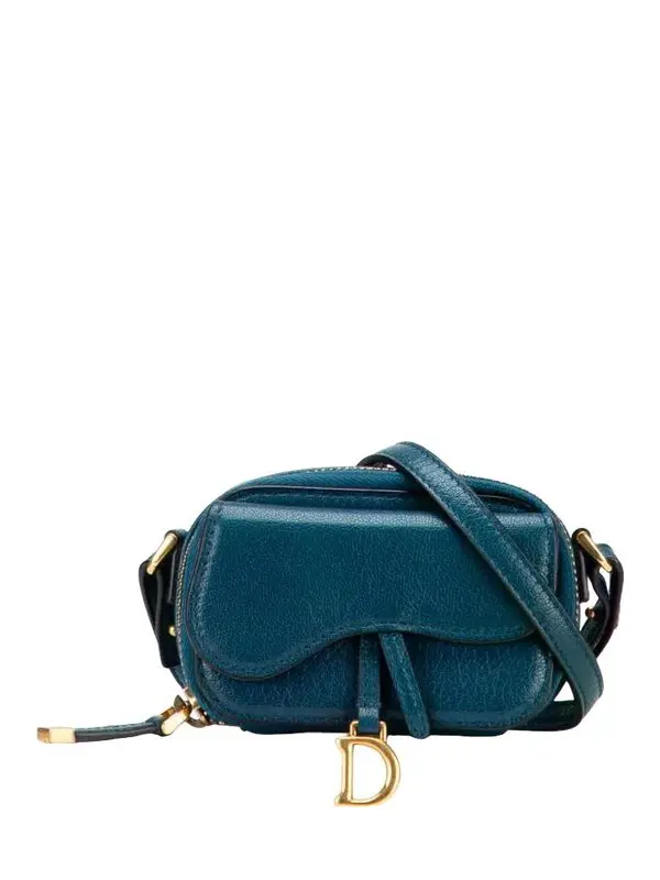 Dior 2021 Mini Goatskin Saddle Pouch Crossbody Bag - Blue