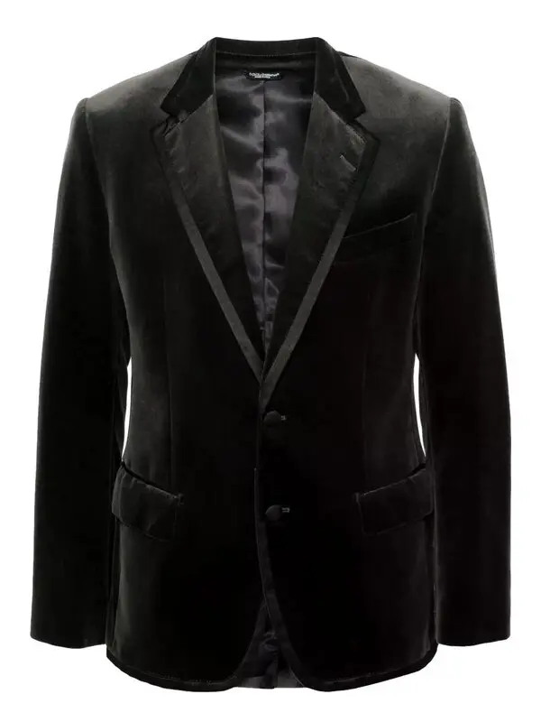 Dolce & Gabbana 2000s Notched Lapels Velvet-effect Blazer - Grey