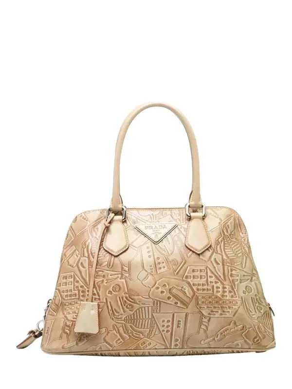 Prada Embossed Leather Handbag - Brown
