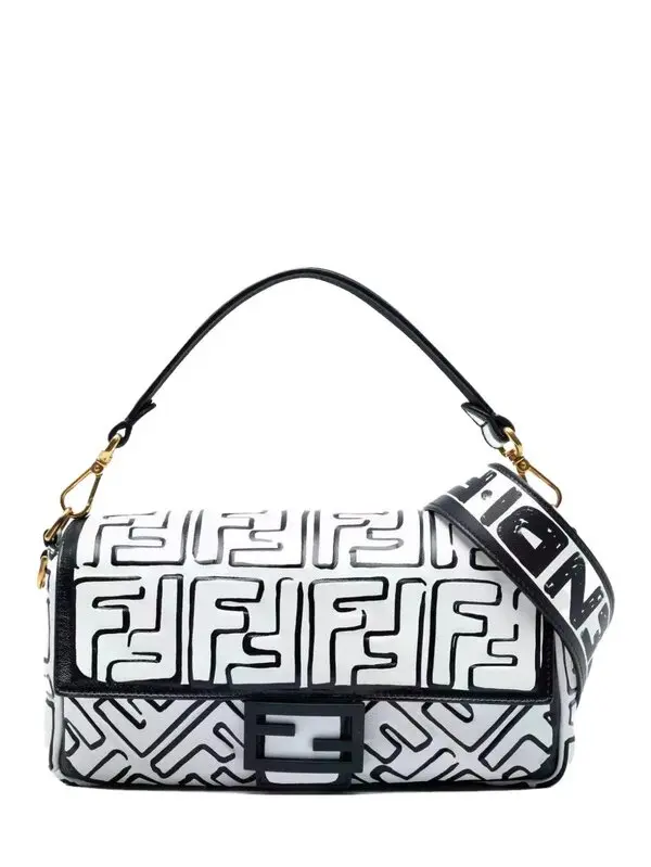 Fendi 2010-2025 Joshua Vides California Sky Medium Embossed Leather Baguette Satchel - White