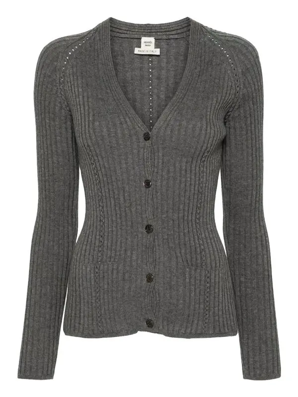 Hermès 2010s Ribbed-knit Cardigan - Grey