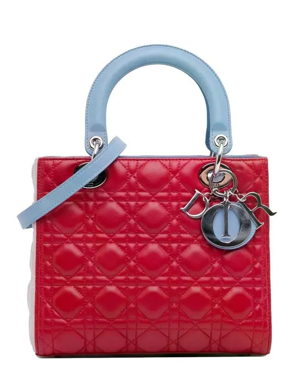 Dior 2014 Medium Tricolor Cannage Lady Satchel - Red