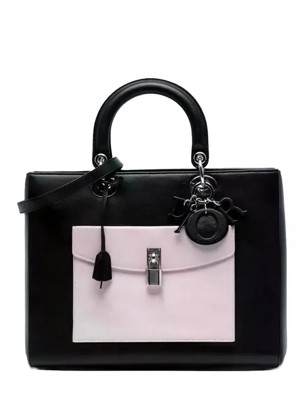 Dior 2014 Large Calfskin Pocket Tote Lady Satchel - Black