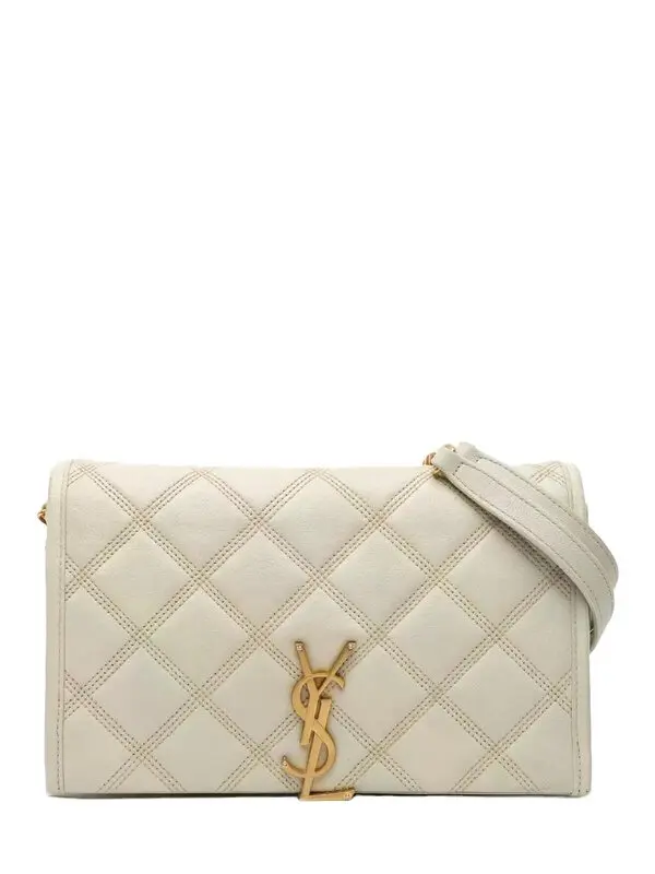 Saint Laurent 2021 Quilted Lambskin Diamond Becky Chain Wallet - White