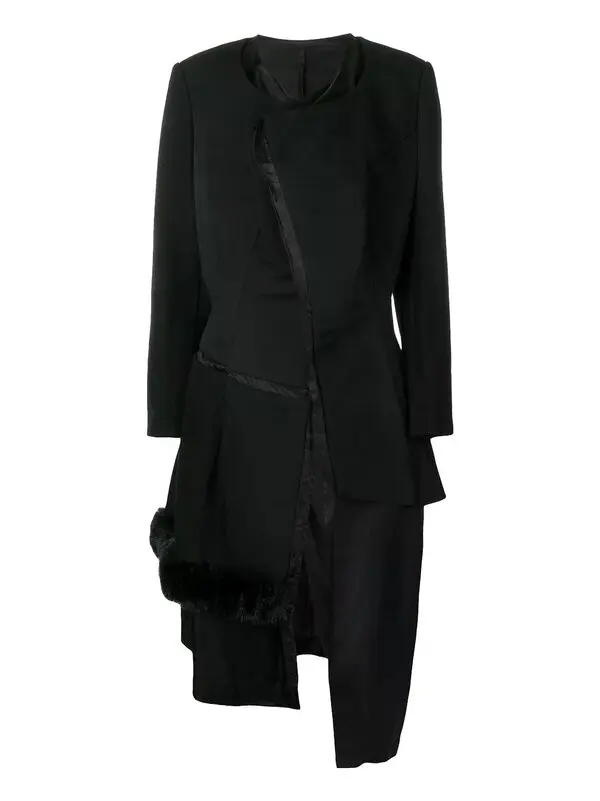 Comme Des Garçons Faux Fur Trim Deconstructed Coat - Black