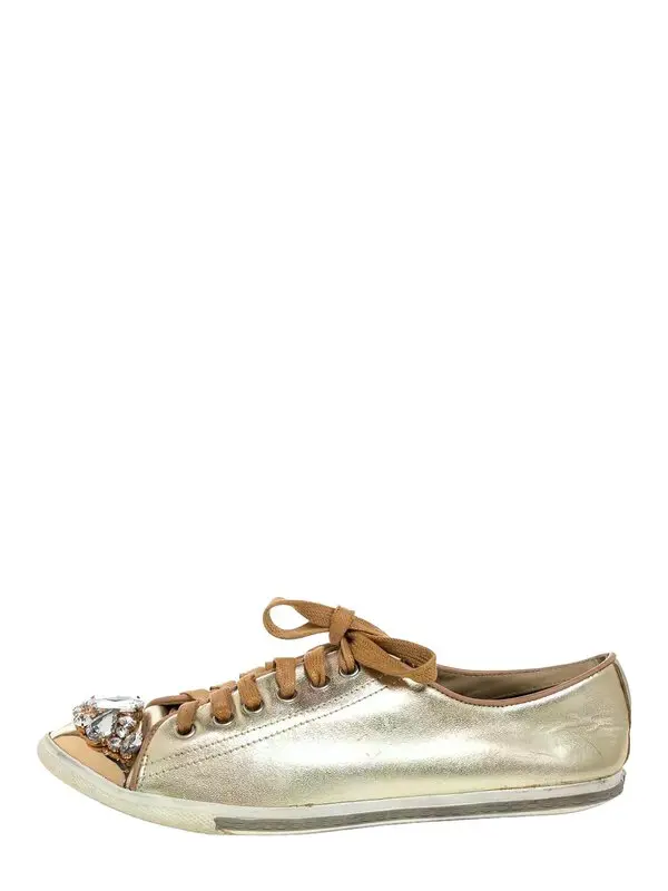 Miu Miu Crystal-embellished Sneakers - Gold