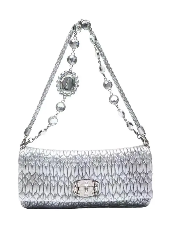 Miu Miu 2010s Matelasse Crystal Shoulder Bag - Silver