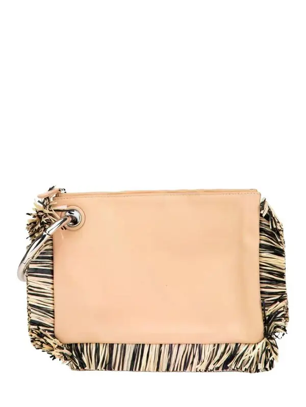 Fendi Zucca Leather And Raffia Triplette Clutch Bag - Brown