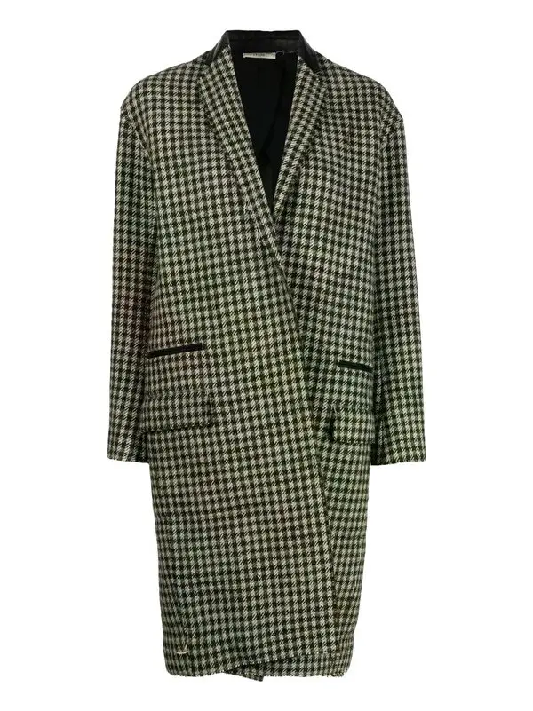 Celine Houndstooth Wool Midi Coat With Leather Lapel - Brown