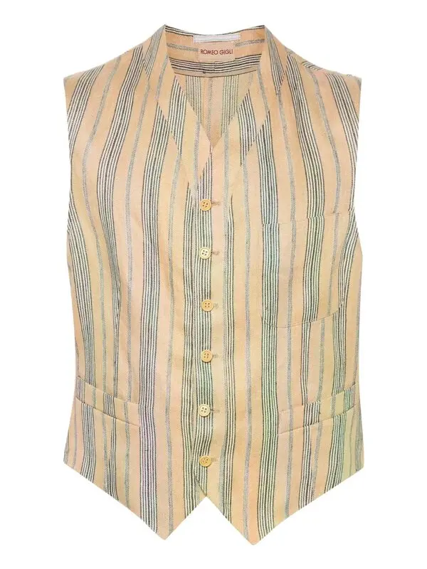 ROMEO GIGLI 1990s Striped Herringbone Vest - Neutrals