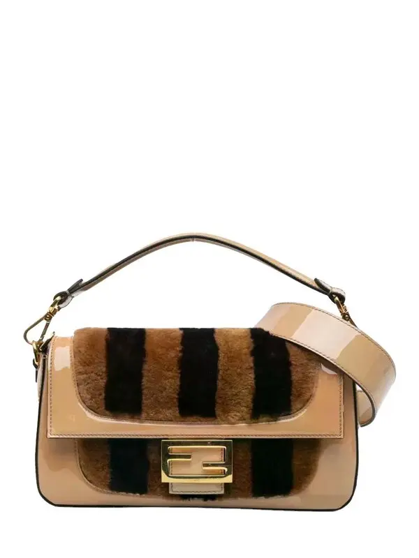 Fendi 2010-2024 Shearling Pequin Baguette Satchel - Brown