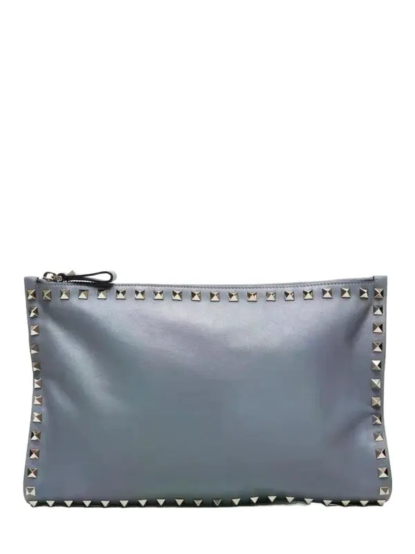 Valentino Garavani Stud-embellished Leather Clutch Bag - Grey