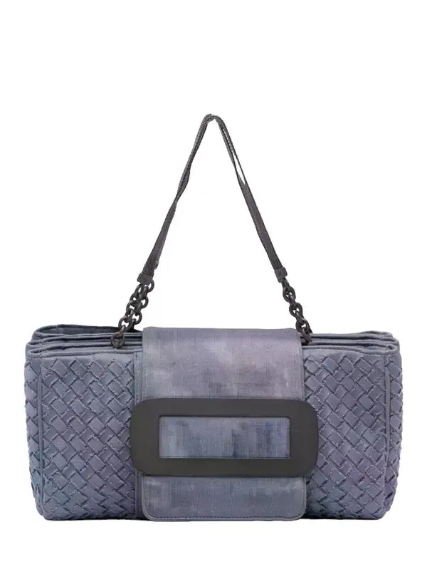 Bottega Veneta Canvas Intrecciato Buckle Flap Handbag - Blue