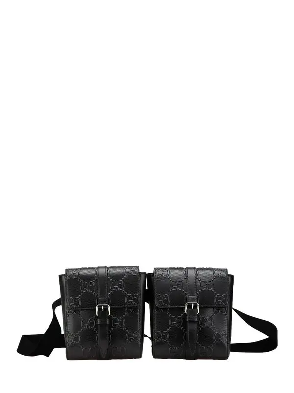 Gucci Gg Embossed Perforated Double Belt Bag - Black