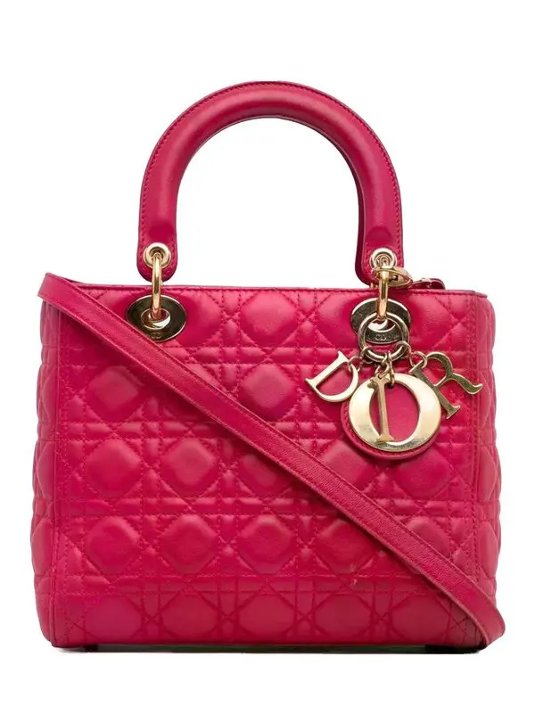 Dior 2014 Medium Lambskin Cannage Lady Satchel - Pink