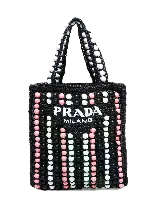 Prada 2000s Raffia Tote Bag - Black