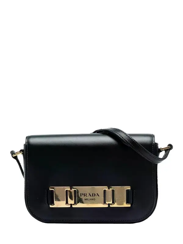 Prada City Calf Flap Crossbody Bag - Black