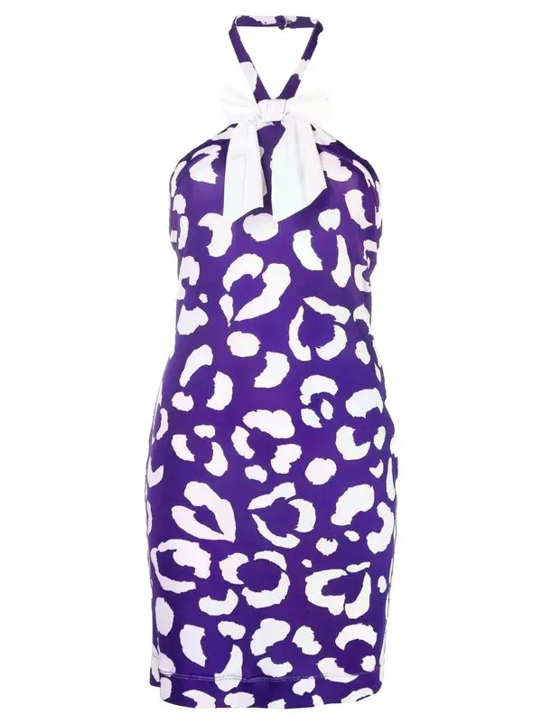 Moschino 2000s Leopard-print Halterneck Mini Dress - Purple