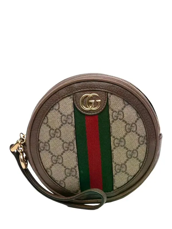Gucci Gg Supreme Ophidia Round Clutch - Brown
