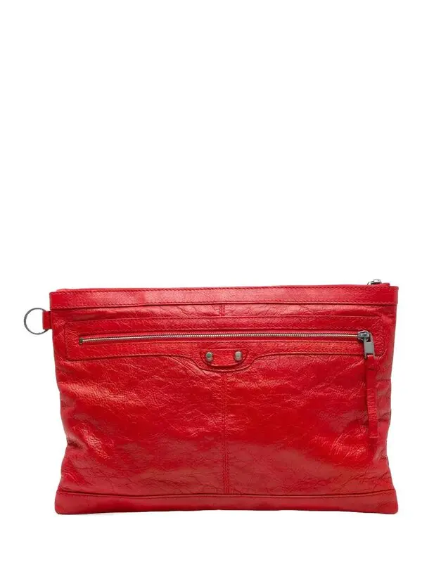 Balenciaga 2017 Lambskin Motocross Classic Clip L Clutch - Red