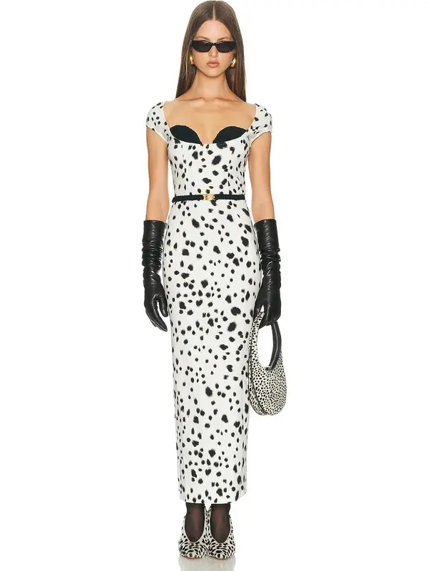 ROWEN ROSE Sleeveless Long Dress - Black Dalmation