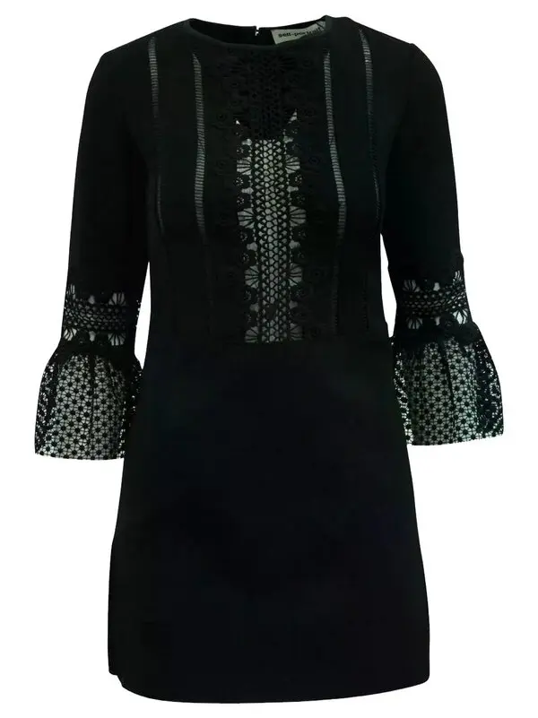 SELF-PORTRAIT Lace-insert Bell-sleeve Mini Dress - Black