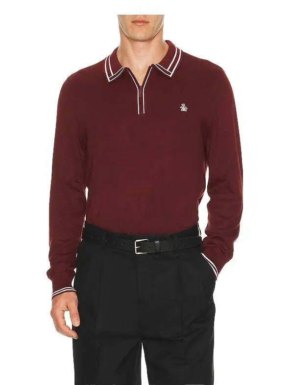 ORIGINAL PENGUIN Long Sleeve Polo In Burgundy - Cabernet Heather