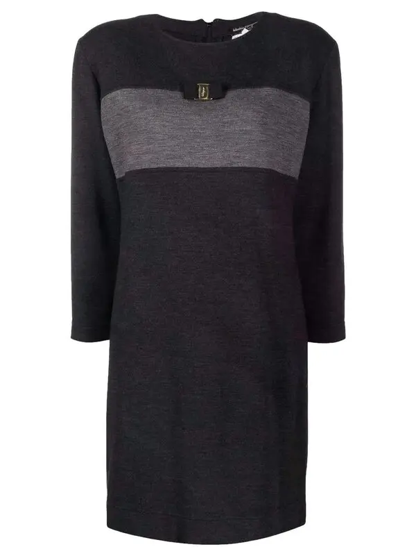 FERRAGAMO 1980s Panelled Virgin Wool Dress - Grey