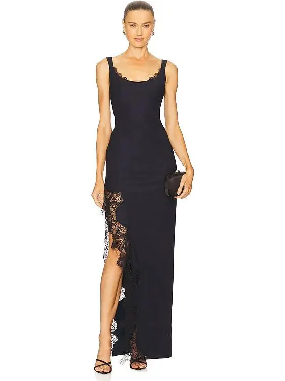 CEREN OCAK Lace Detailed Pencil Dress - Navy & Black