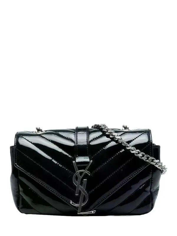 Saint Laurent 2015 Baby Patent Chevron Classic Monogram Chain Bag - Black